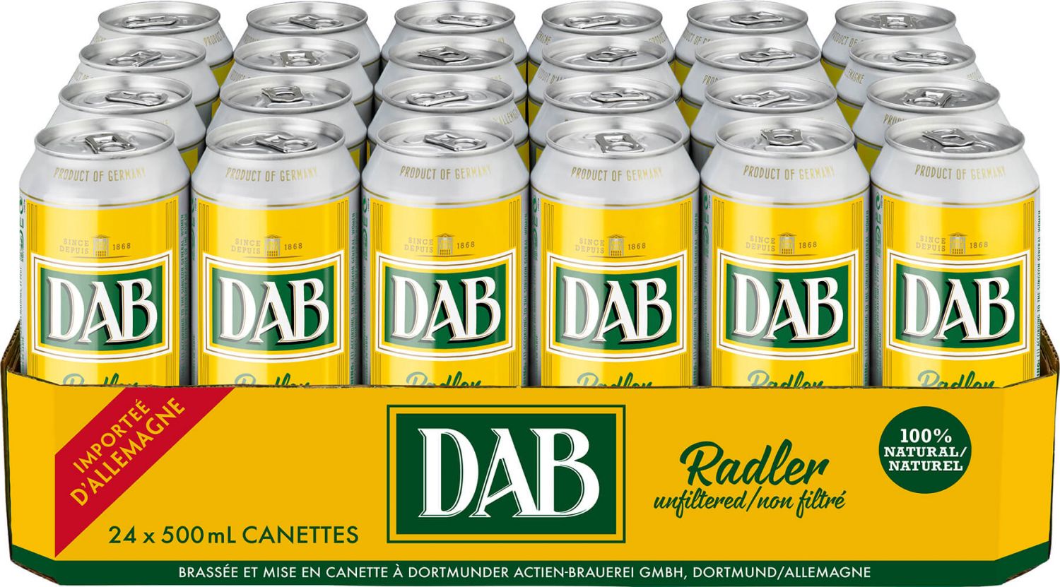 Упаковка пива DAB Radler светлое нефильтрованное 3% 0.5 л x 24 шт ...